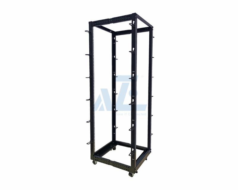42U 4 Post 19" Adjustable Depth 22-40 in. Heavy Duty Open Frame Server Rack with Castors | AZE